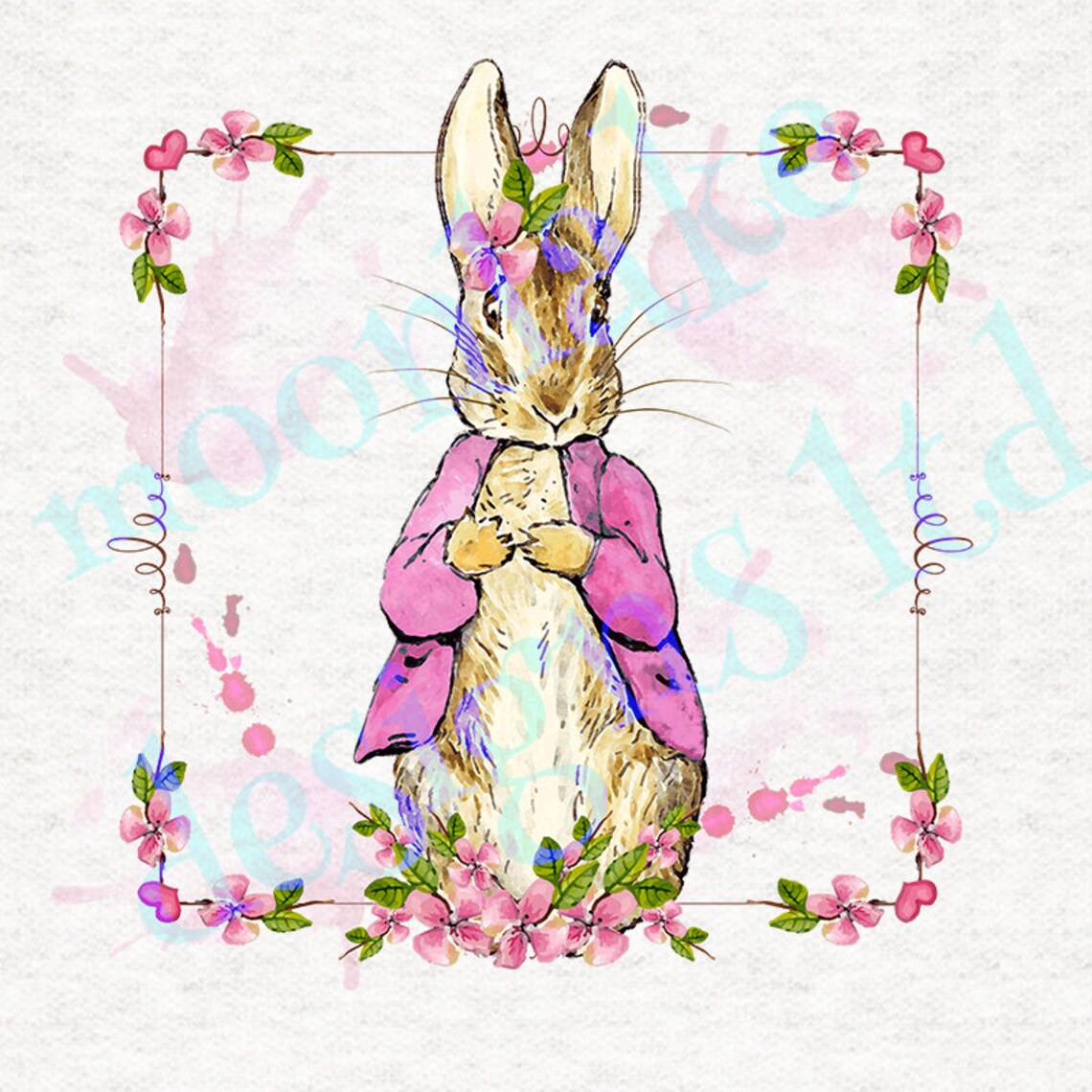 Peter Rabbits Sister Flopsy, in Her Pink Coat Floral Border ...