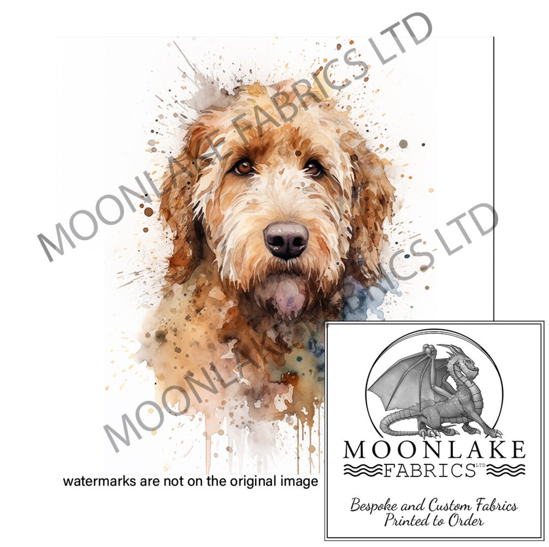 Labradoodle Watercolor Grunge Fabric Craft Panels in 100% Cotton or ...
