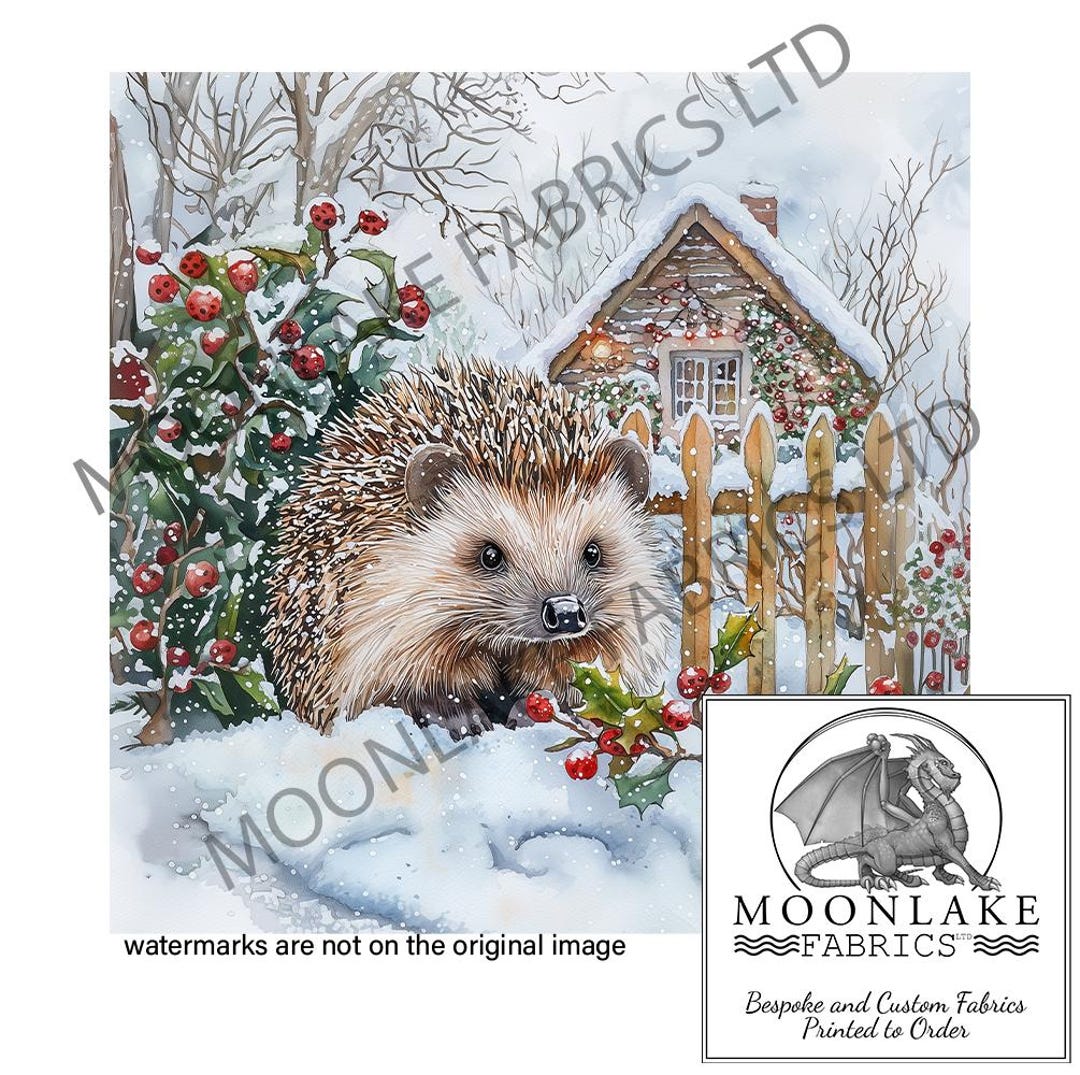 Hedgehog Winter Garden B Fabric Craft Panels in 100% Cotton or ...