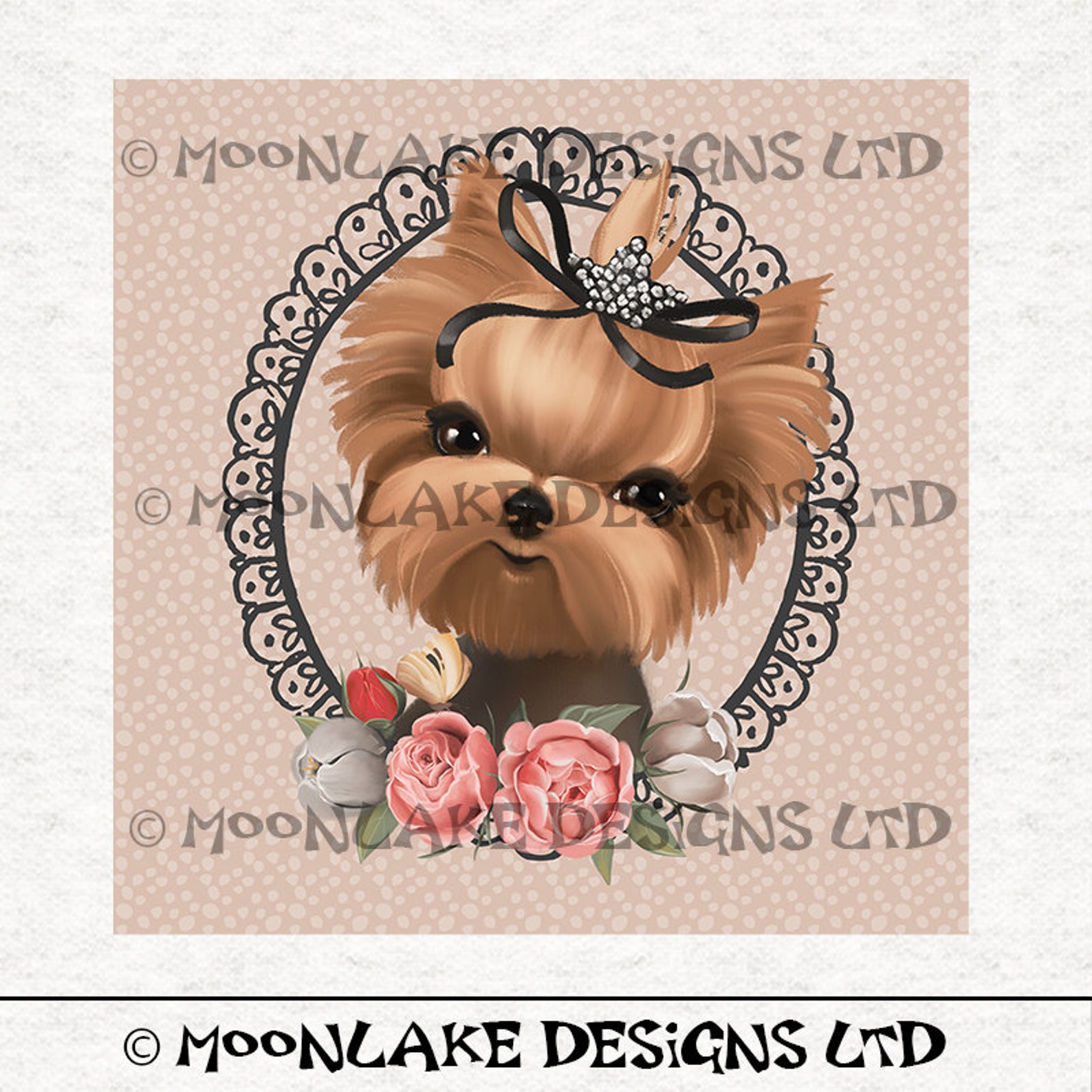 Dog - Yorkshire Terrier Oval Rose Frame Craft Panels in 100% Cotton or ...