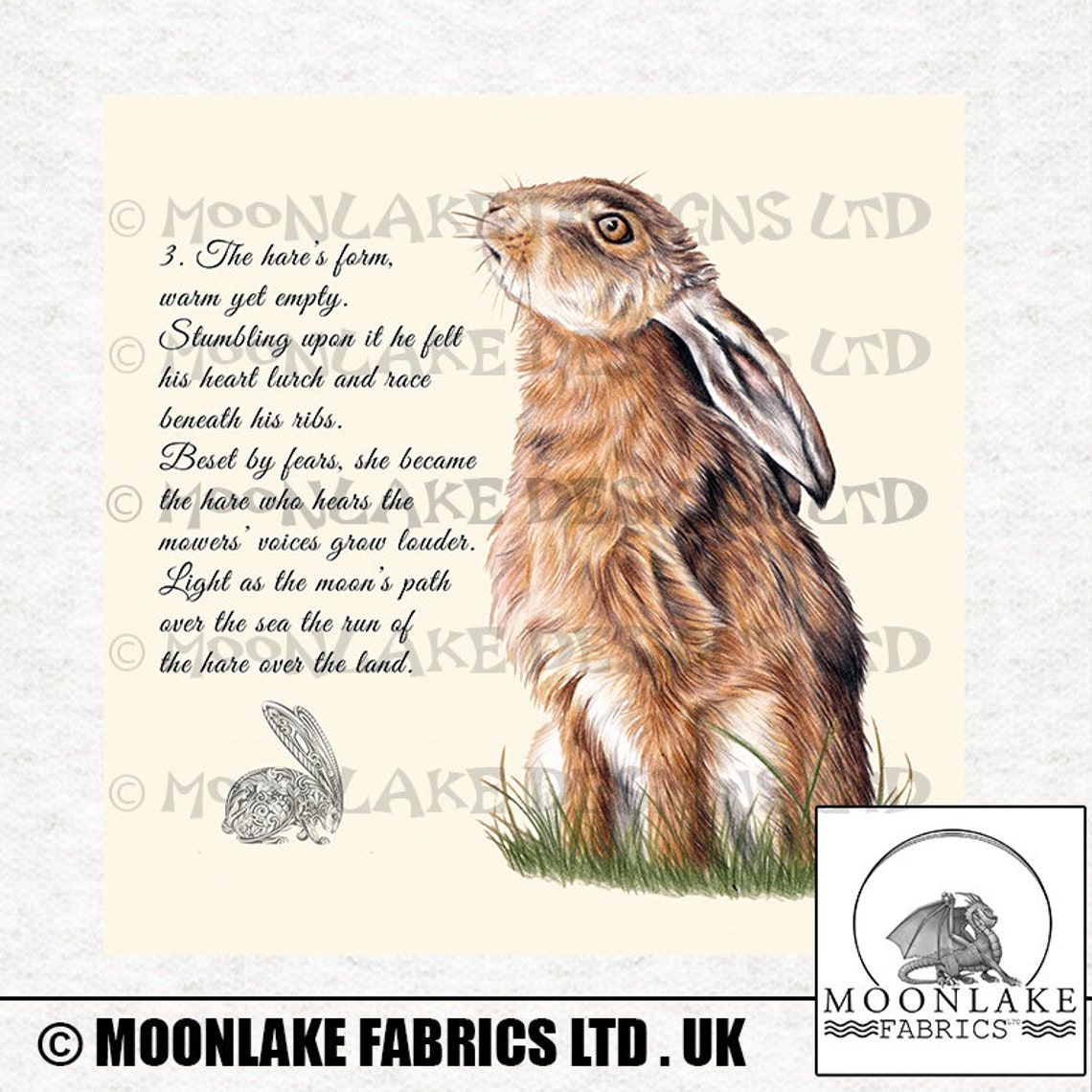 Hares With Poem by Anna Crowe Fabric Craft Panel Square in - Etsy