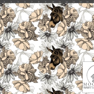 Donkey Repeat Fabric With Blending Flowers Background, Fabric 100% ...
