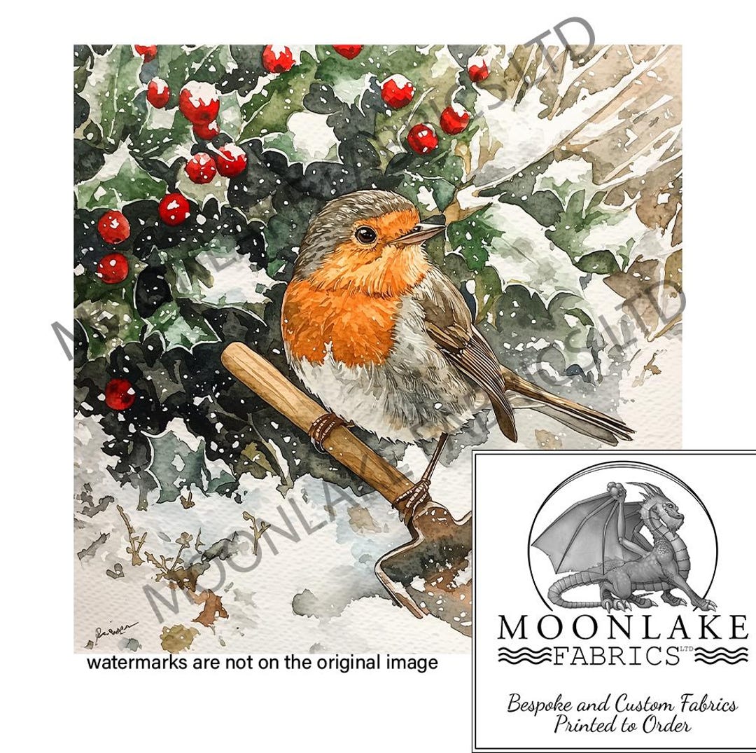 Robin on a Hand Spade Fabric Craft Panels 100% Cotton or Polyester - Etsy