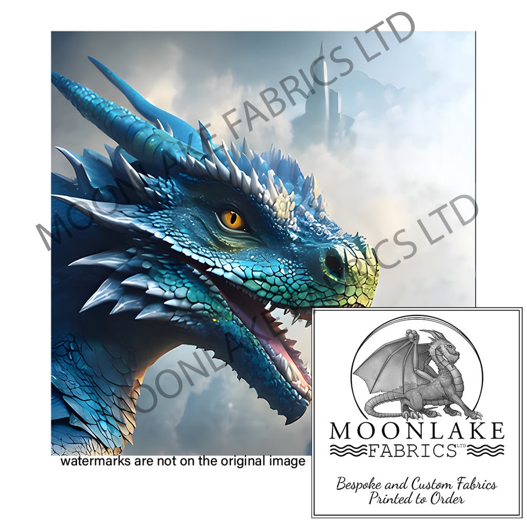 Dragon Blue "knucker" - Fabric Craft Panels in 100% Cotton or Polyester ...
