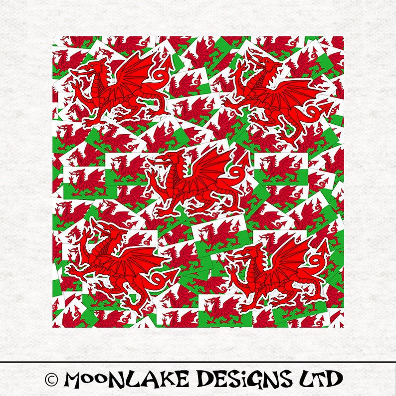 Welsh Dragons Over Welsh Flags, Tossed Welsh Flag Fabric Craft Panels ...