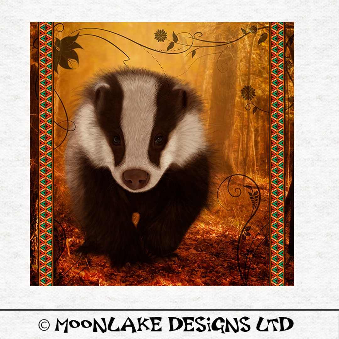 Badger, Fantasy Art Illustration of a Badger in the Forest, Fabric ...