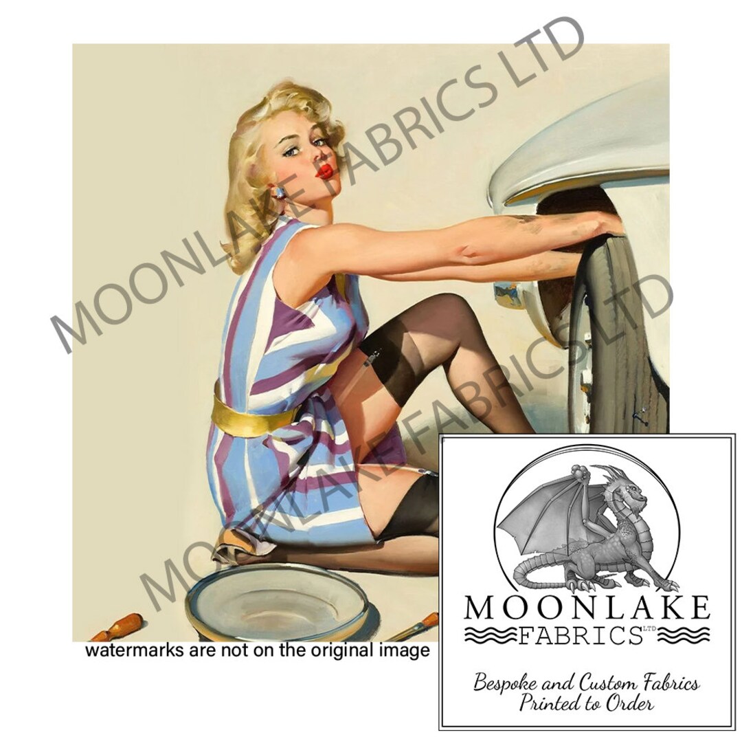 Vintage "tire Change", Pin up Female Fabric Craft Panels 100% Cotton or Polyester - Etsy