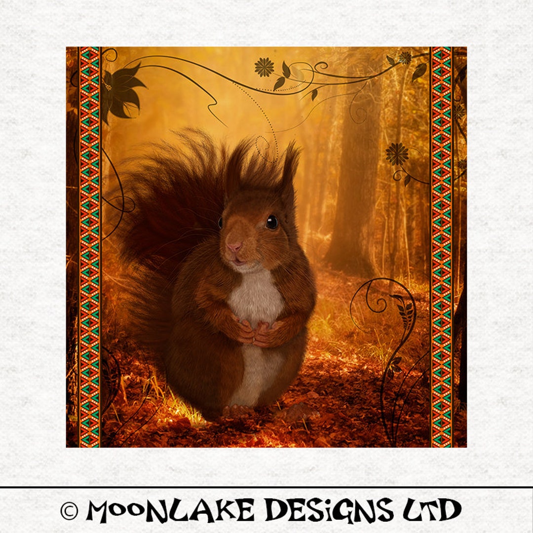 Squirrel , Fantasy Art Illustration of a Red Squirrel in the Forest ...