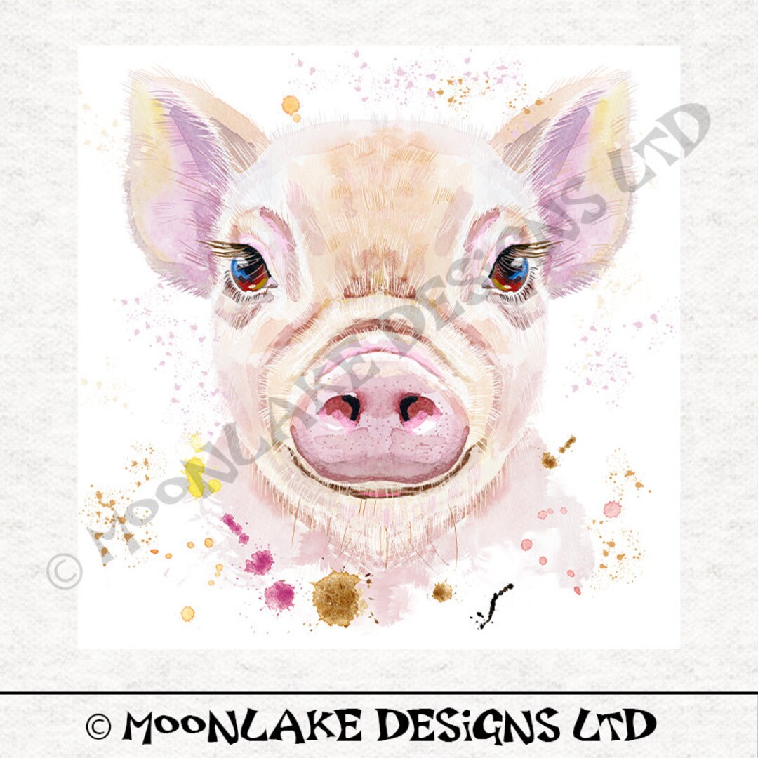 Pig Cute Watercolor Splatter, Square Panel |fabric Craft Panels 100% ...