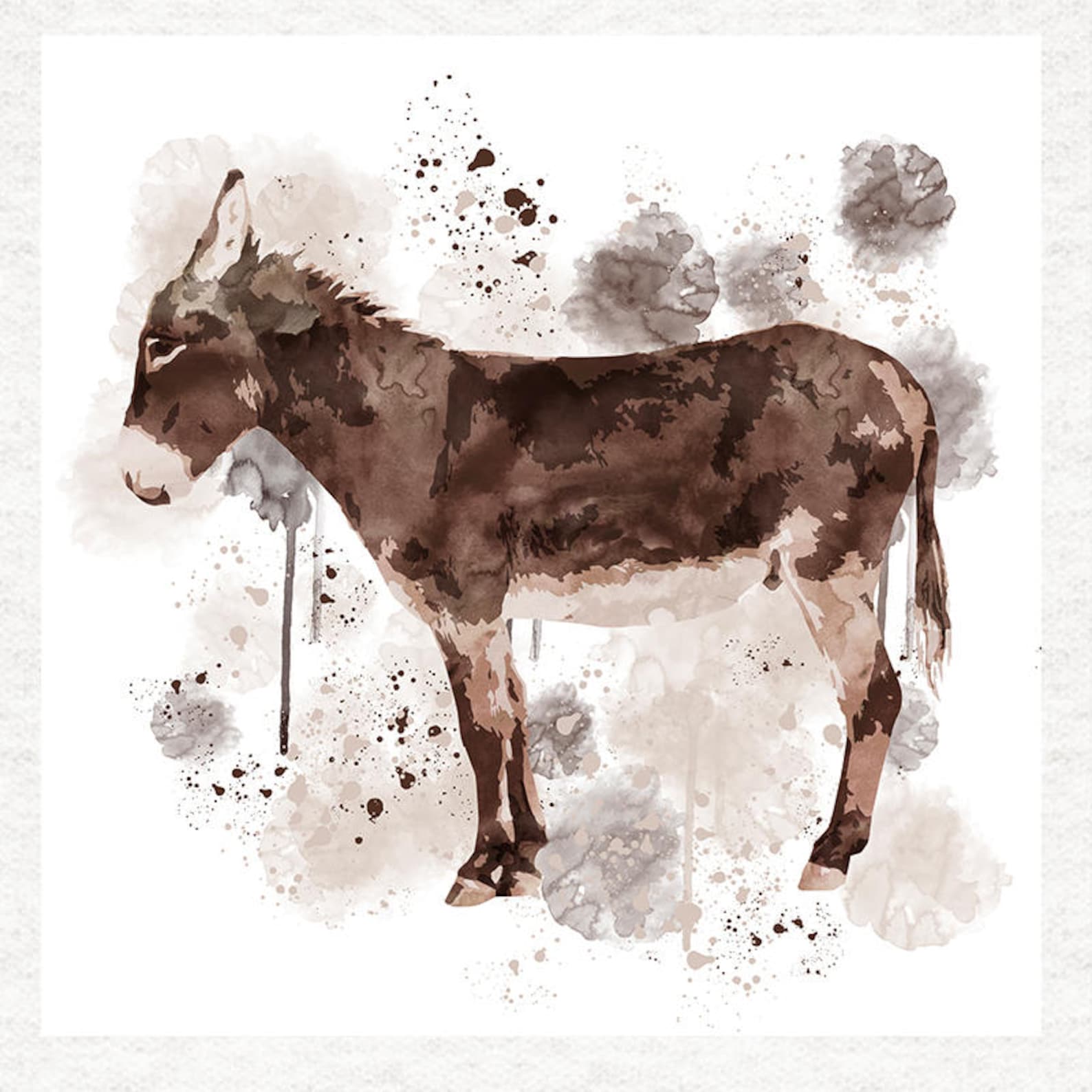 Donkey, Light Watercolour Donkey Fabric Craft Panels in 100% Cotton or ...