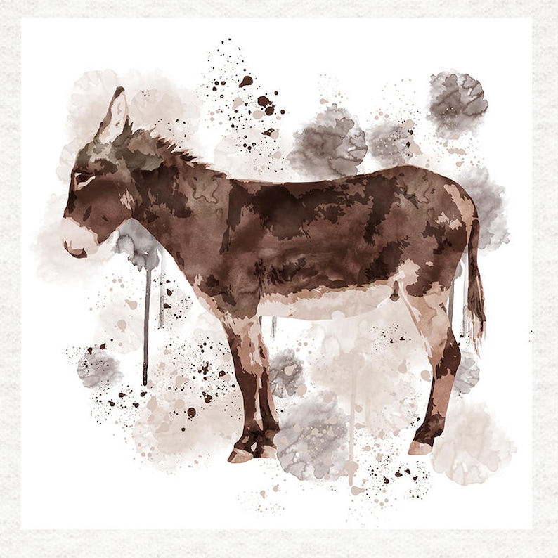 Burro, acuarela ligera Donkey Fabric Paneles artesanales en 100% ...