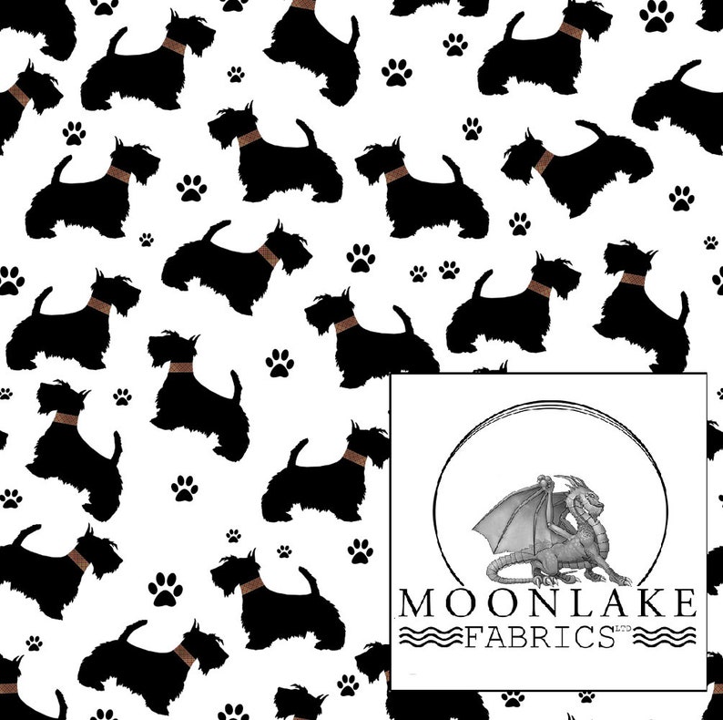 Scottish Terrier Scottie Dog Pattern, Fabric 100% Cotton 130gsm Poplin ...