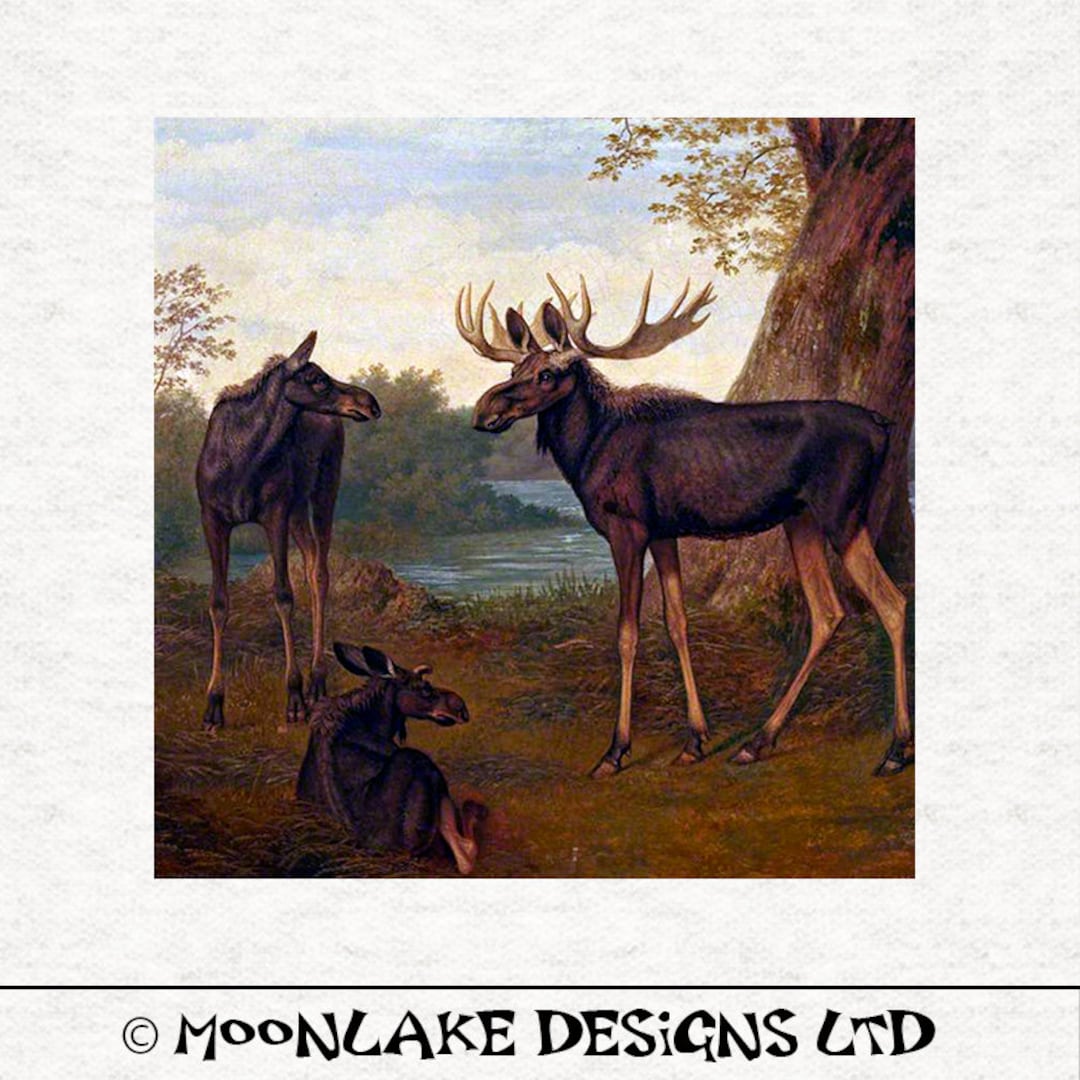 Moose Herd Vintage Art, Fabric Panel | Quilting | Sewing | Craft ...