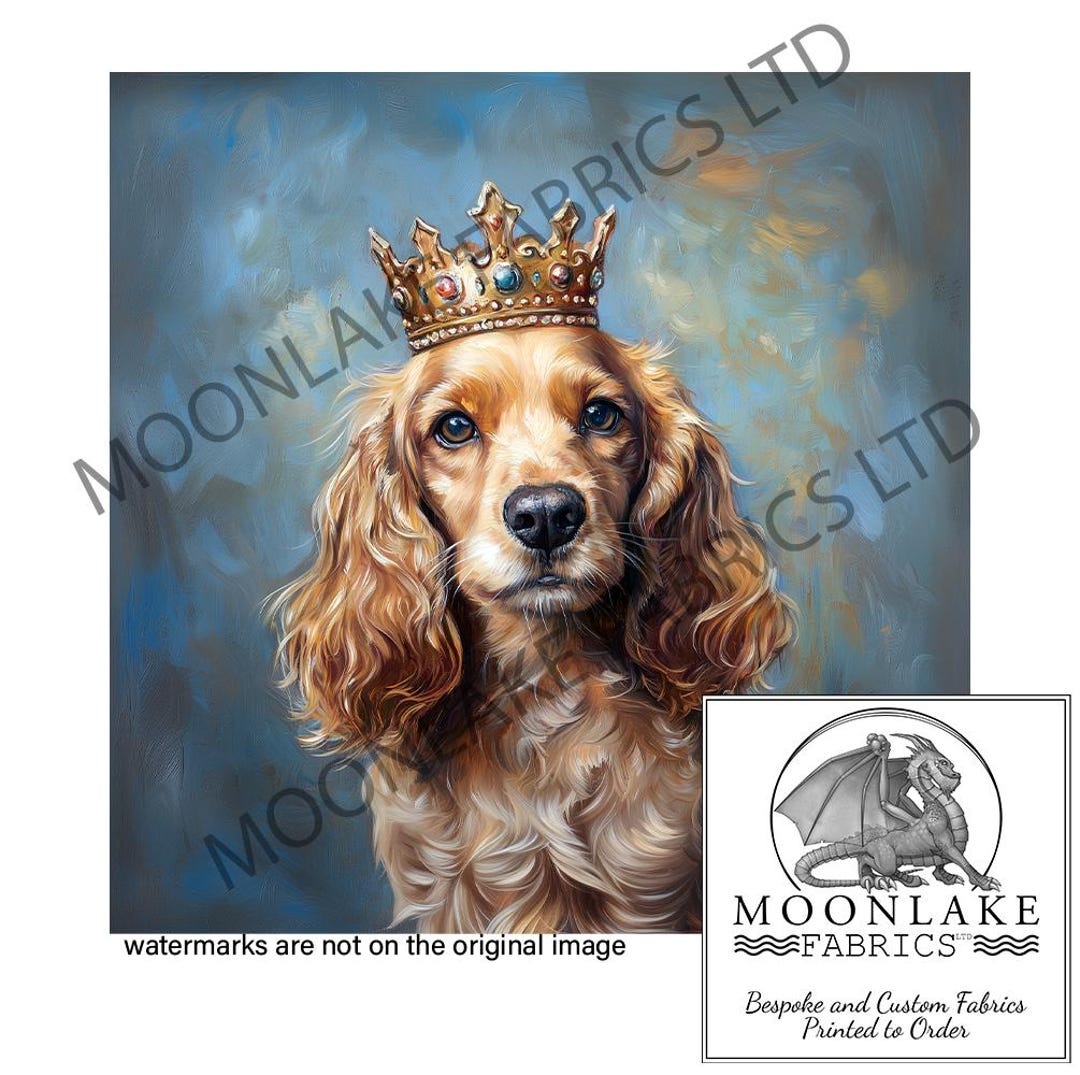 Cocker Spaniel Dog With Crown Fabric Craft Panels in 100% Cotton or ...
