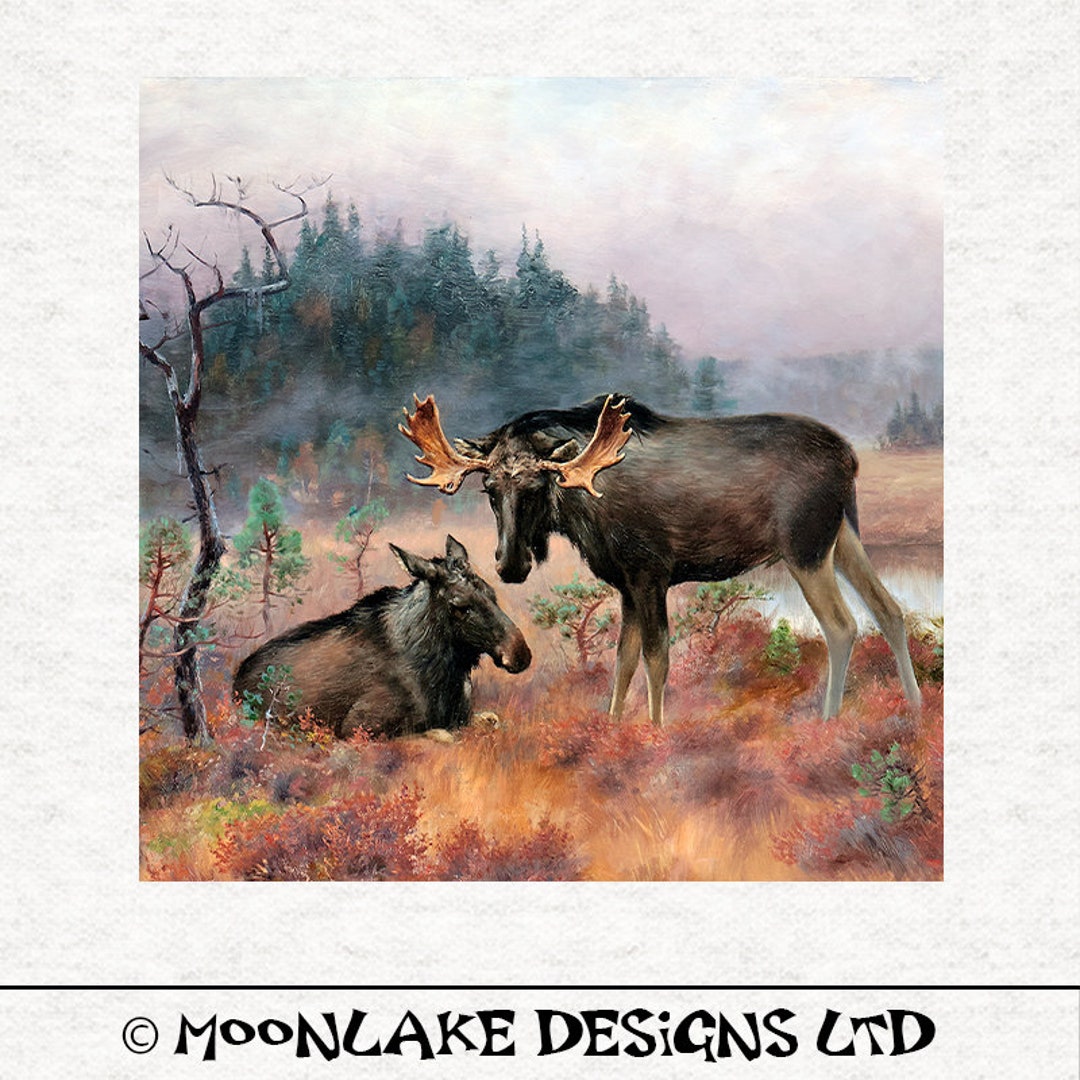 Moose & Cow Vintage Art, Fabric Panel | Quilting | Sewing | Craft ...