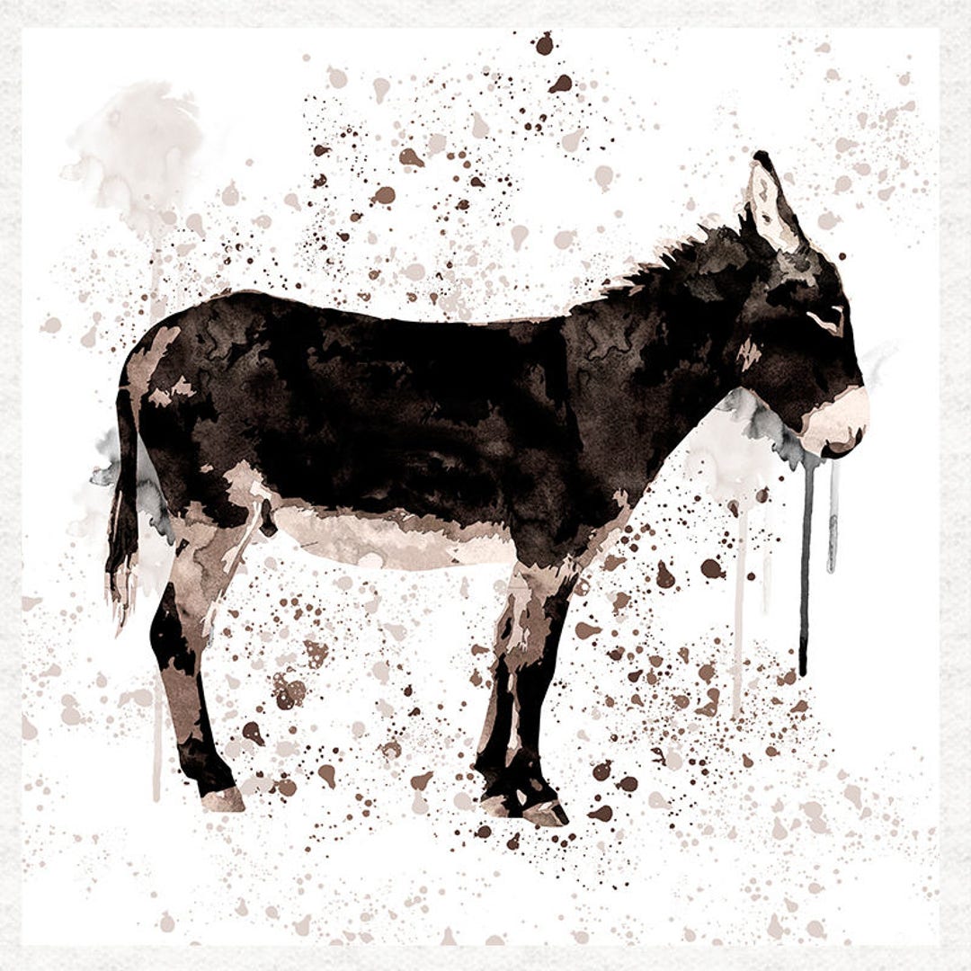 Donkey, Dark Watercolour Donkey Fabric Craft Panels in 100% Cotton or ...