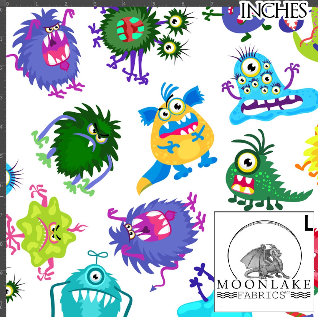 Little Monsters in Two Sizes Fabric 100% Cotton 130gsm Poplin - Size ...