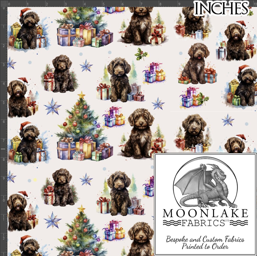 Christmas Chocolate Labradoodle Dogs , Fabric 100% Natural Cotton 130 ...