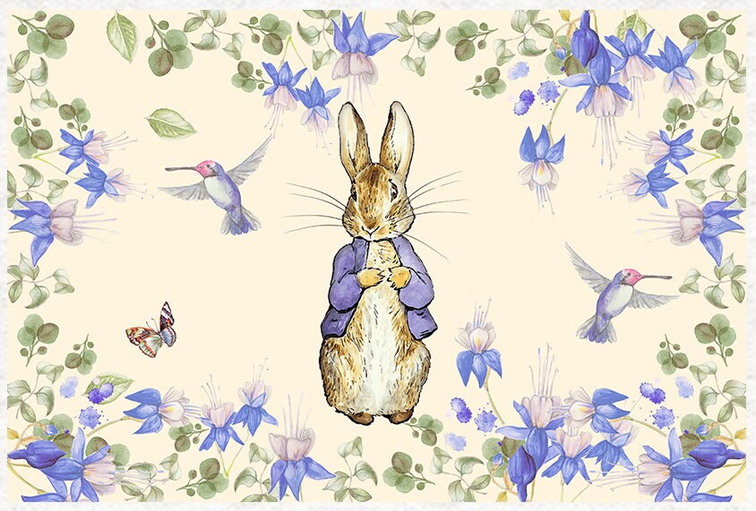 Peter Rabbit, Purple Blend on Cream Yellow Background, 60x40cm, Fabric ...