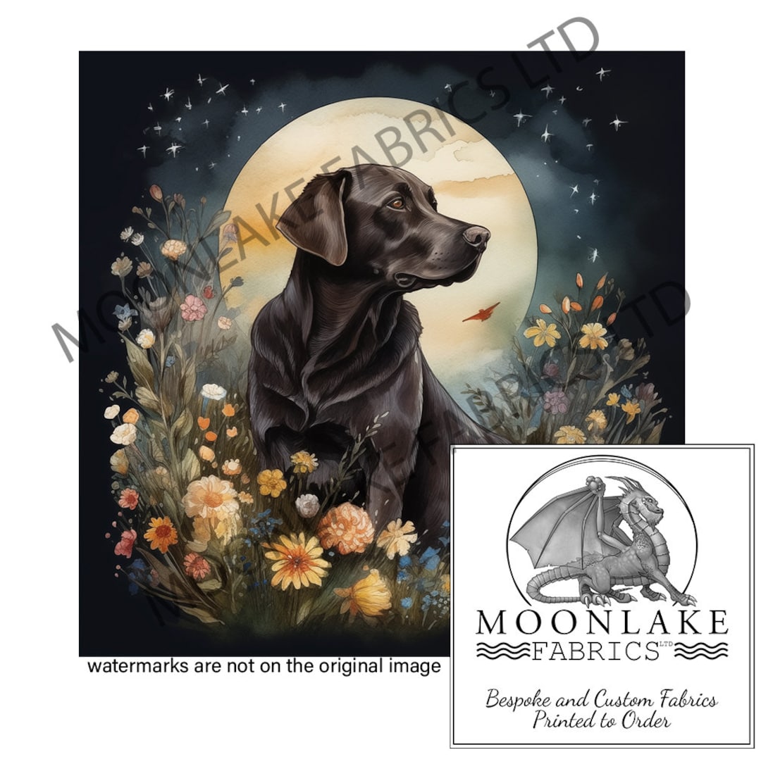 Chocolate Labrador Retriever "on a Moonlit Night" Fabric Craft Panels ...
