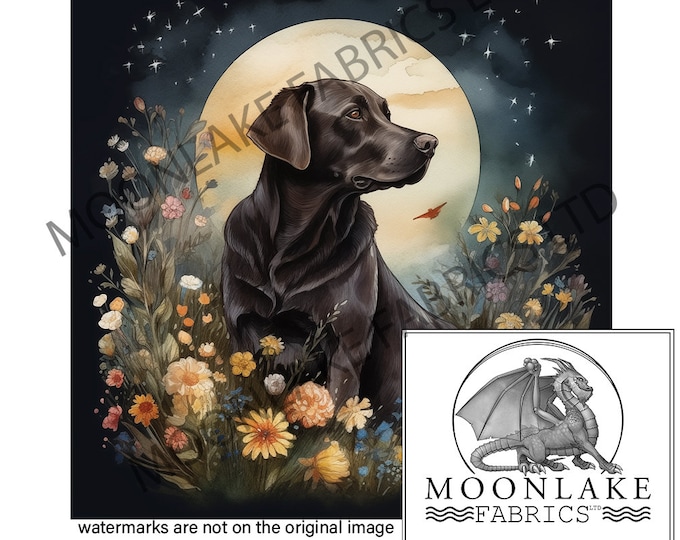 Chocolate Labrador Retriever on a Moonlit Night Fabric Craft Panels in ...