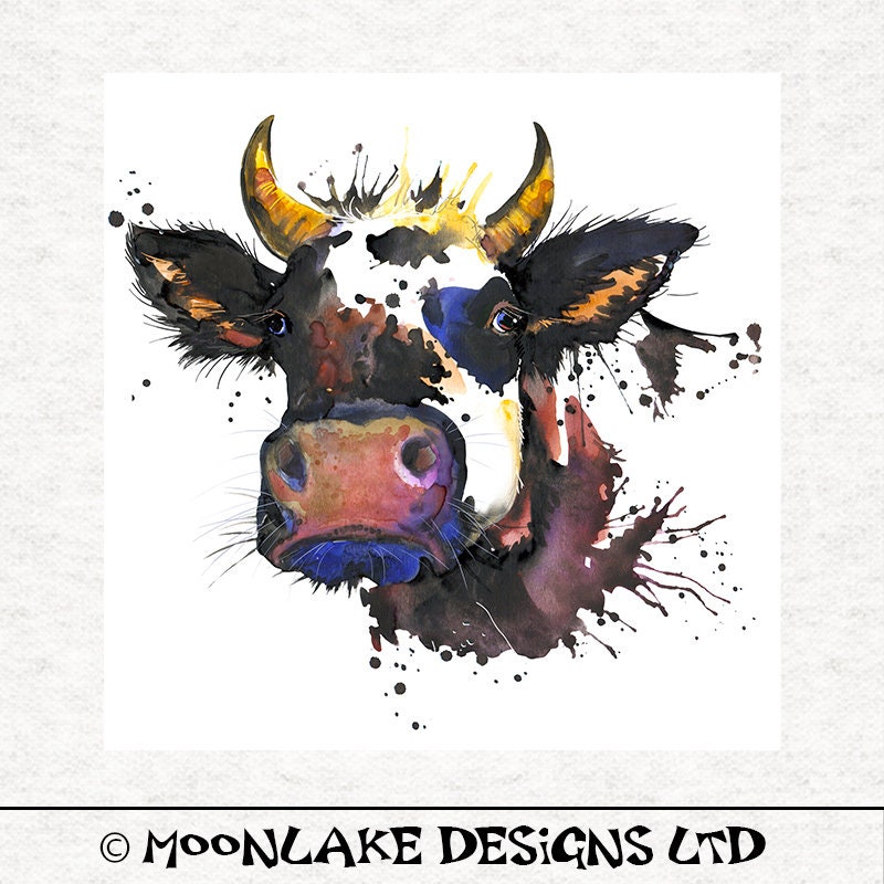 Cow Watercolour Splatter Cow fabric Craft Panels 100% Cotton - Etsy