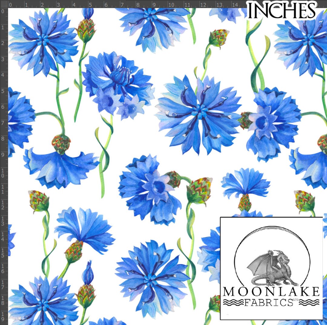 Cornflower Floral Fabric Two Sizes, Fabric 100% Cotton 130gsm - Size ...