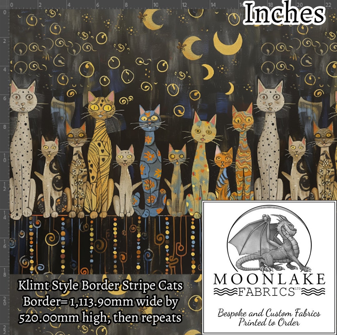 Klimt Style Cats on a Wooden Fence Half Meter Strip Repeat Pattern 100% ...