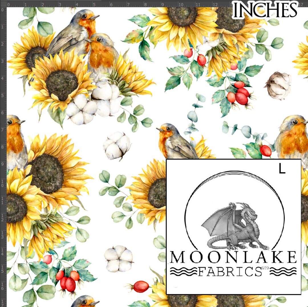 Sunflower and Robin Summer Repeat 100% Quality Cotton Poplin Fabric ...