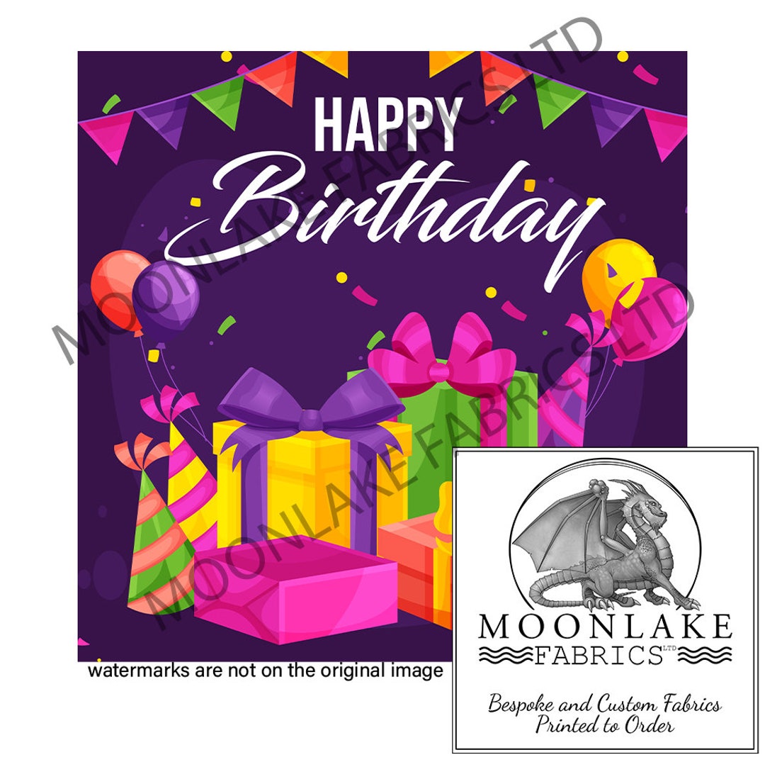 Happy Birthday Fabric Panel Square in 100% Cotton 130gsm or Thick Soft ...