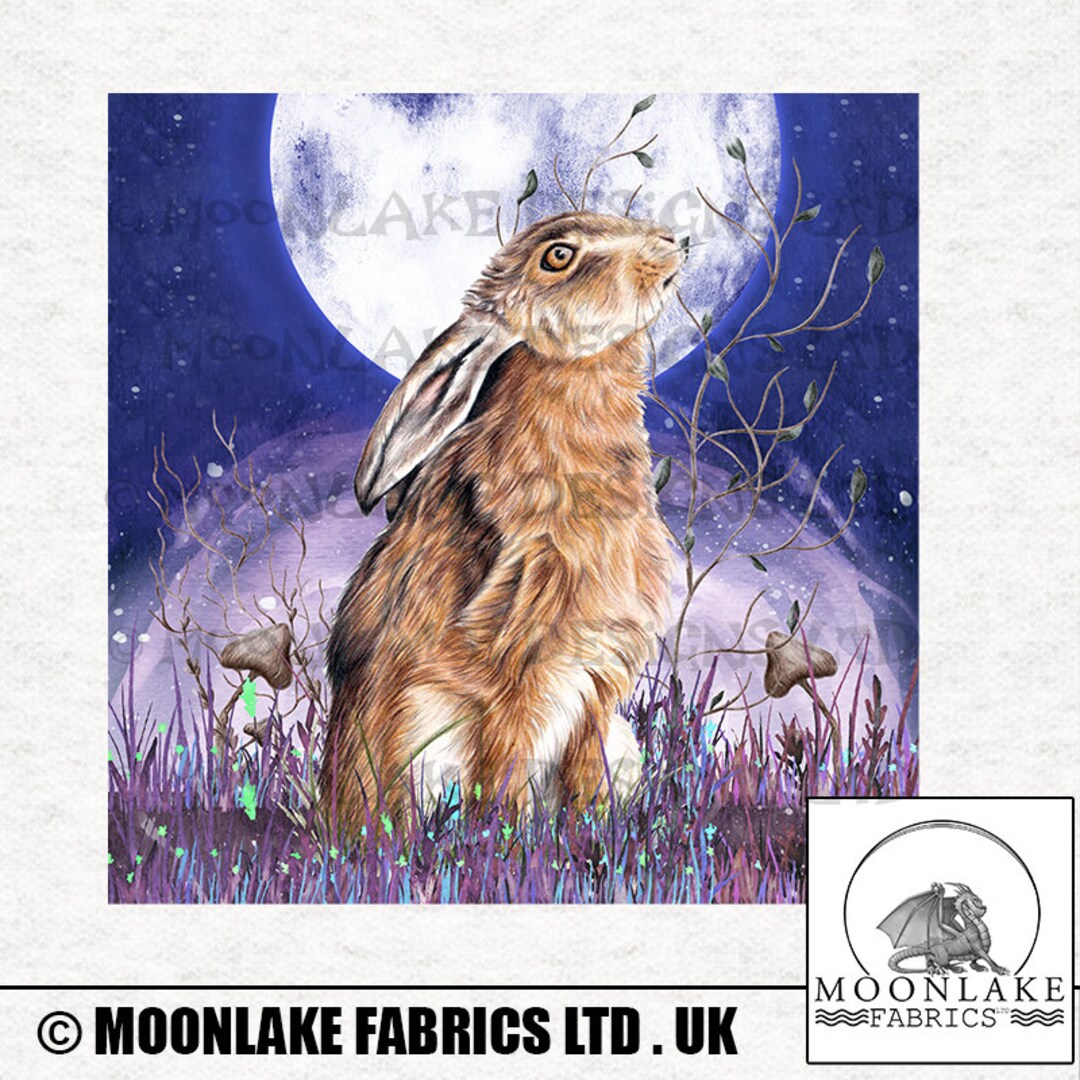 Fantasy Moon Hares Fabric Craft Panel Square in 100% Cotton or ...