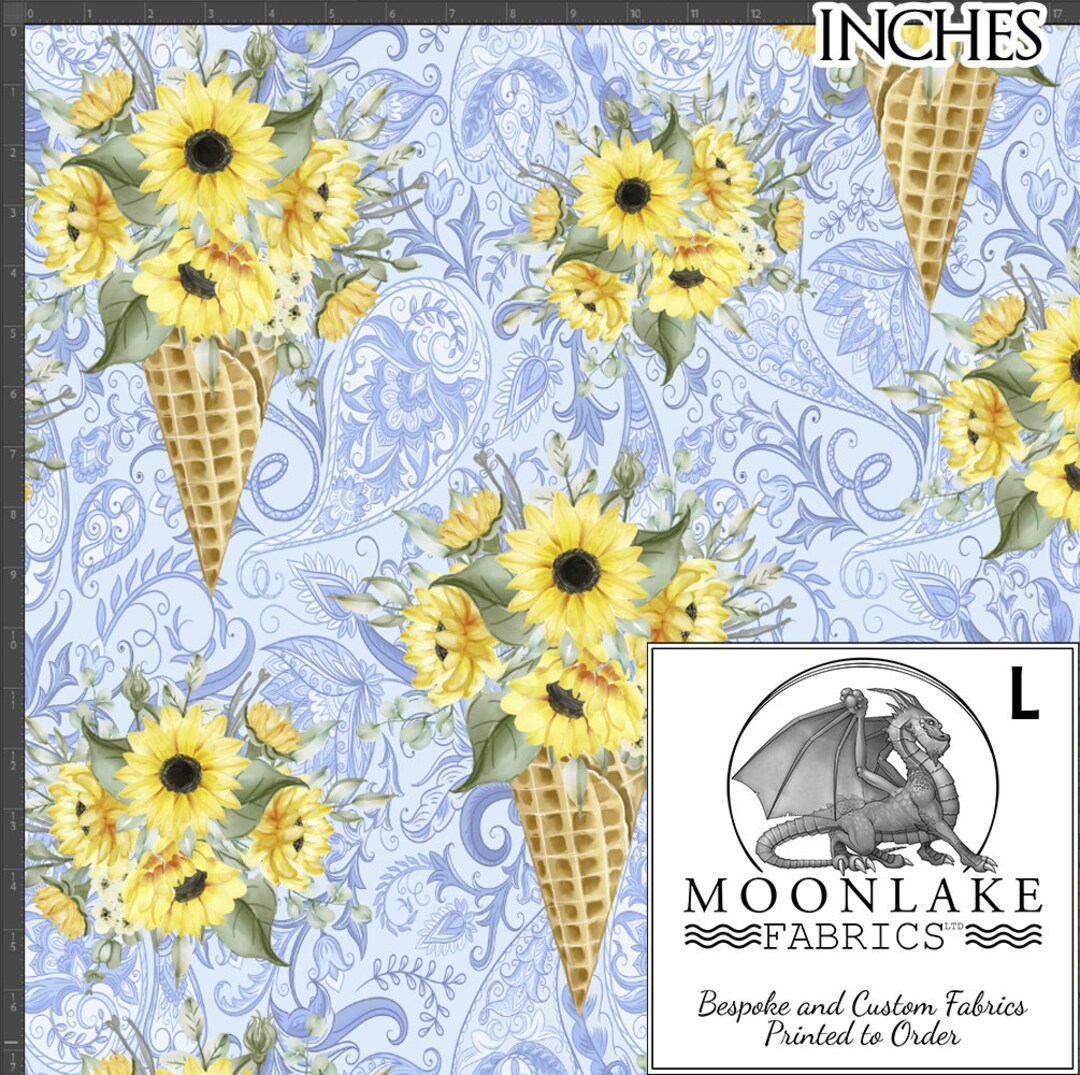 Sunflower Ice Cream Cones on Paisley in Three Sizes 100% Light Cotton ...