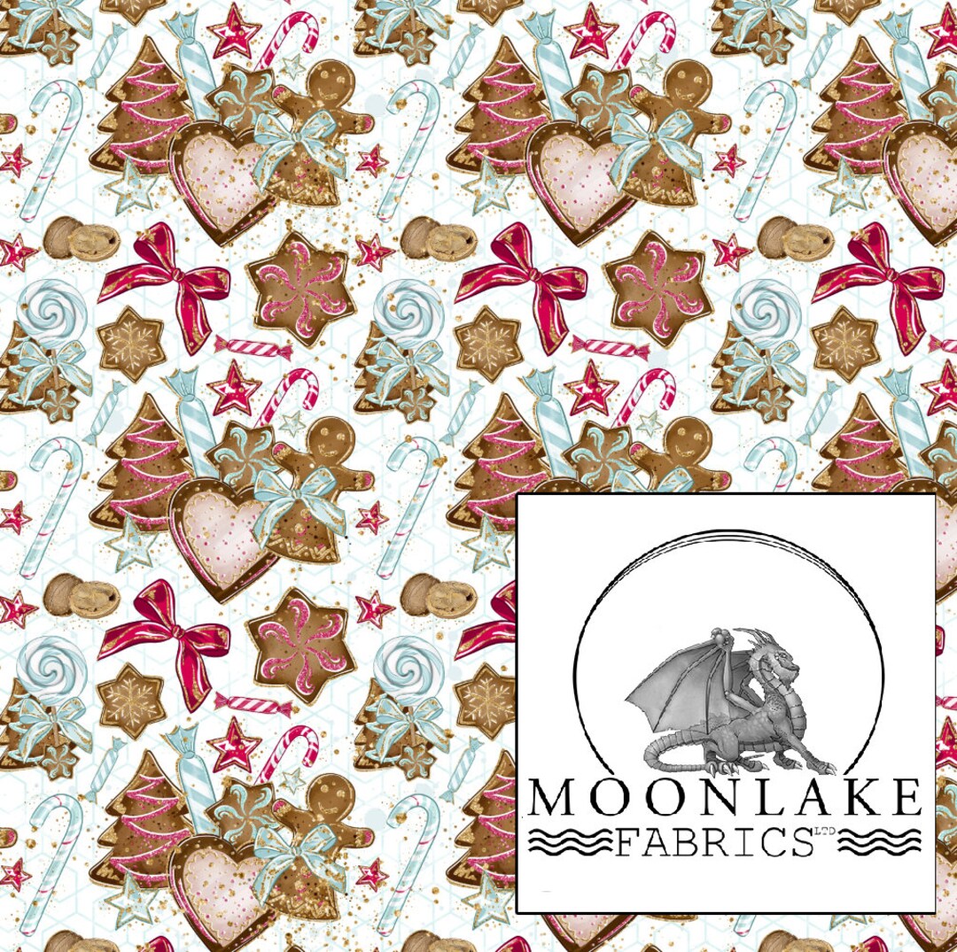 Gingerbread and Candy Canes Holiday Pattern 100% Cotton 130gsm Poplin ...