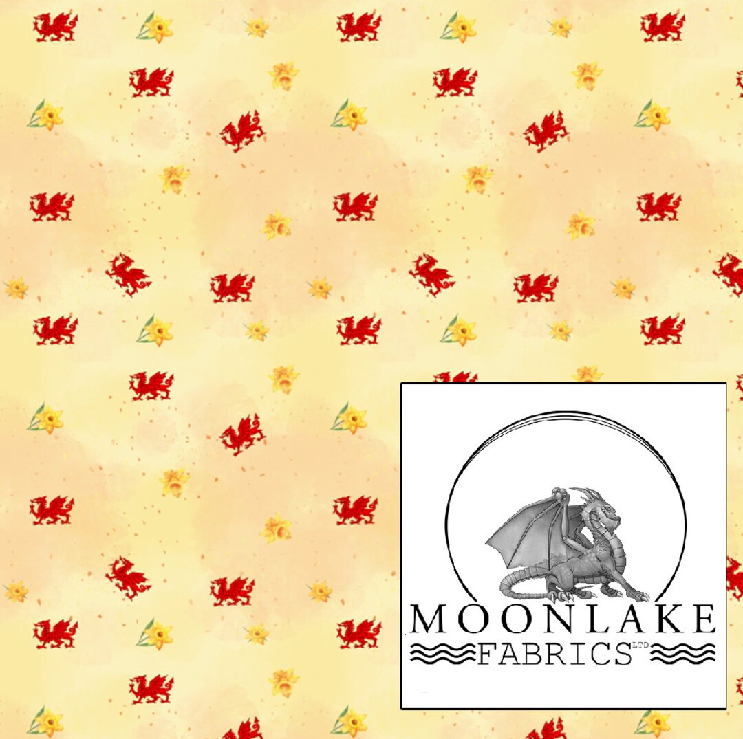 Welsh Dragon and Daffodil Repeat Pattern Fabric 100% Cotton 130gsm ...
