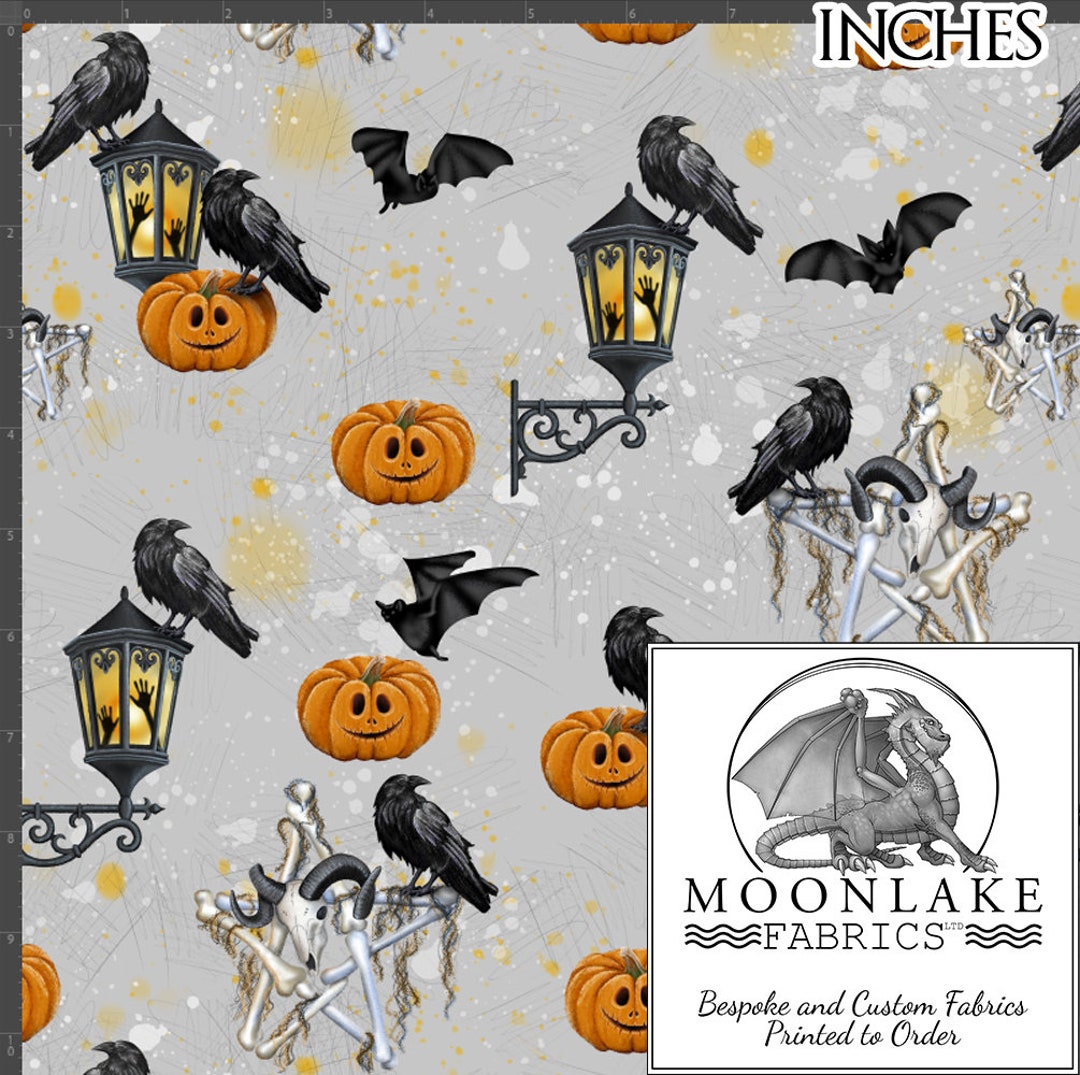 Halloween Pumpkin and Crows Repeat Pattern 100% Cotton 130gsm Sewing ...