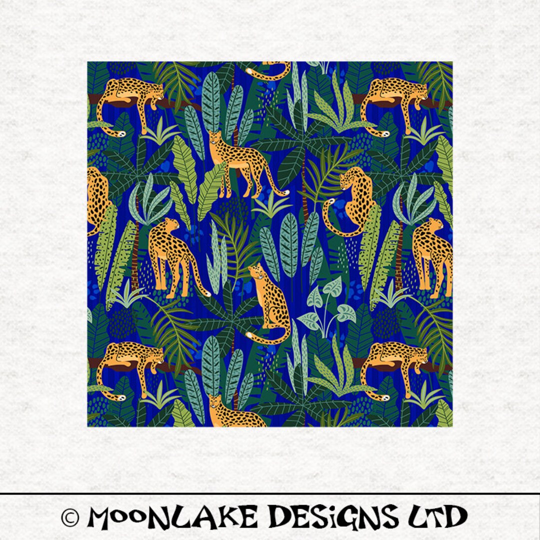 Cheetah Pattern Fabric on Blue Background. Fabric Craft Panels in 100% ...