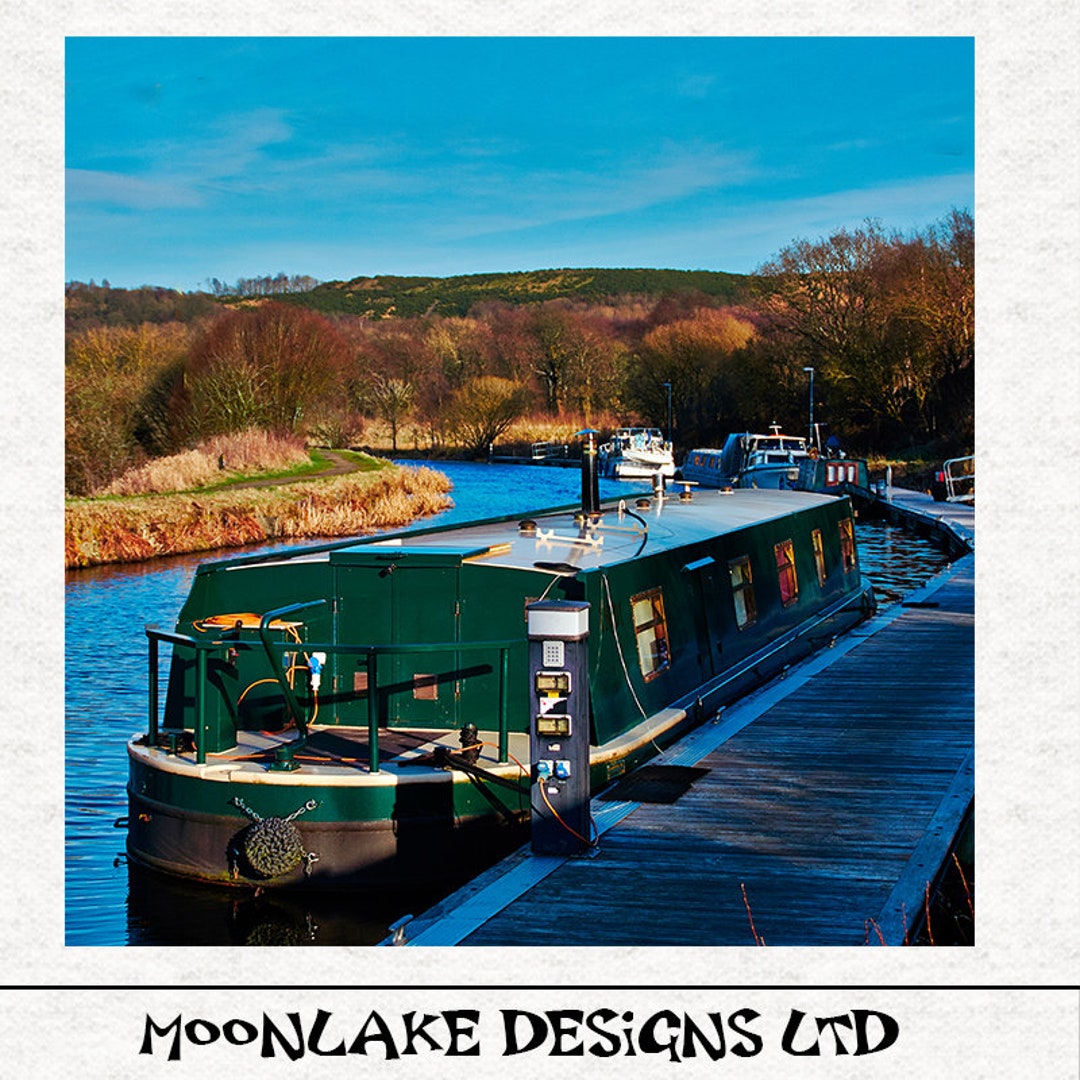 Forth Clyde Canal Barge, Longboat, Watercolour Painting PRINT Fabric ...