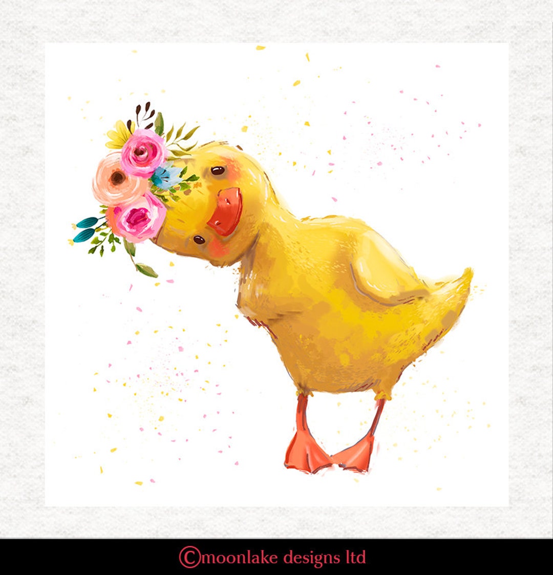 Duckling. Cute Duck Watercolor Print Fabric Craft Panels in 100% Cotton ...