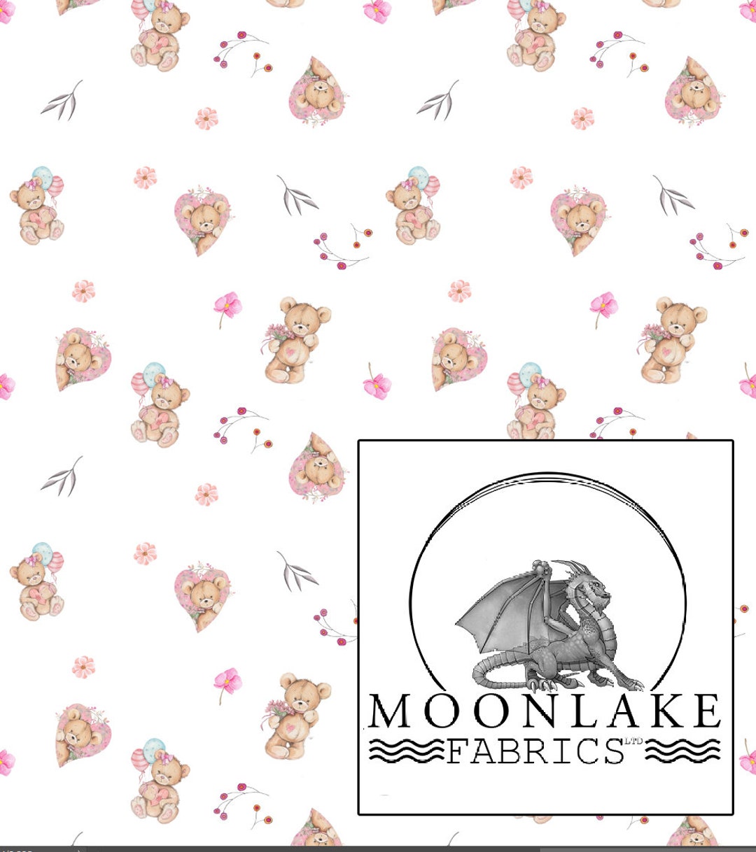 Teddy Bear Repeat Fabric Pattern on White , Fabric 100% Cotton 130gsm ...