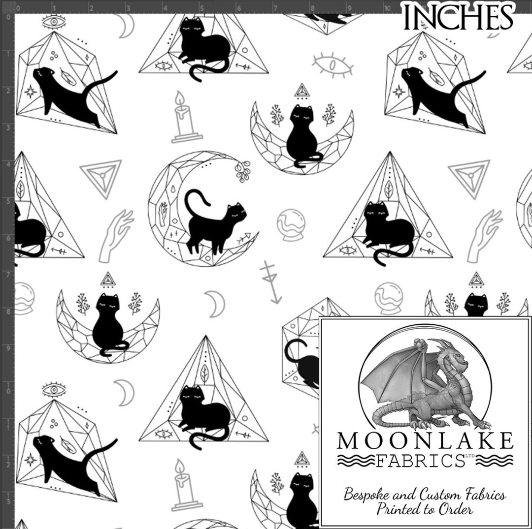 Mystical Cats in Various Tones Repeat Pattern 100% Cotton 130gsm Sewing ...