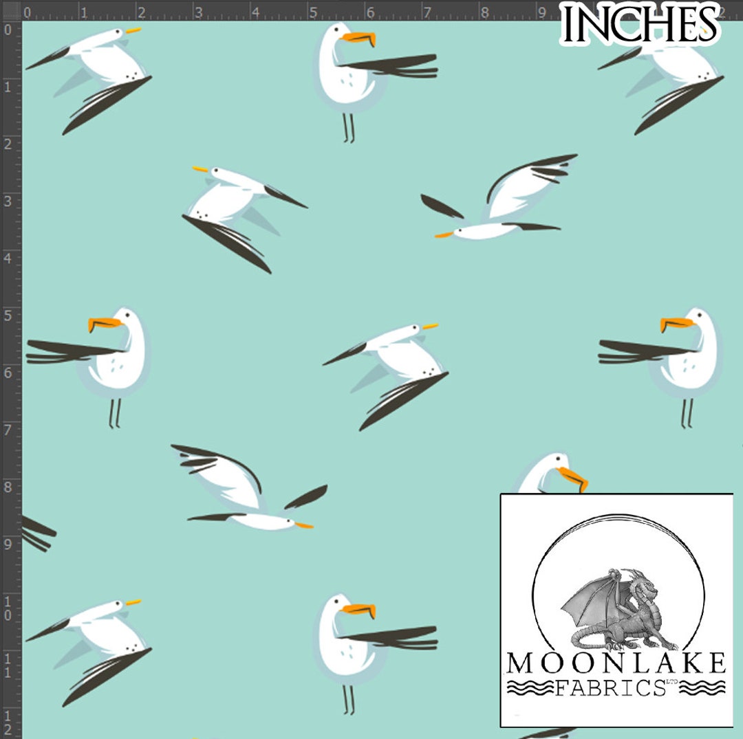 Seagull on Mint 100% Quality Cotton Poplin Fabric *exclusive* - Etsy
