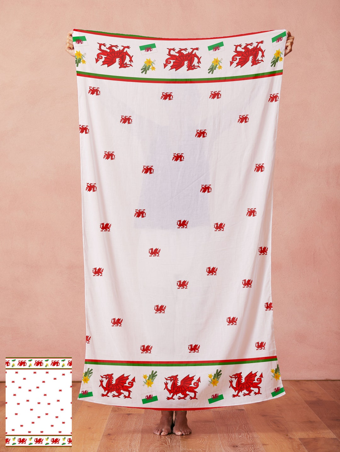 Double Border Welsh Dragon Flags and Daffodils Craft Fabric 100% Cotton ...