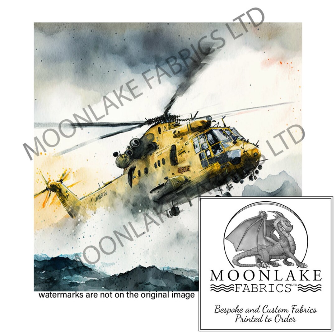 Sea King Style Helicopter 3 Styles Fabric Craft Panels in 100% Cotton ...