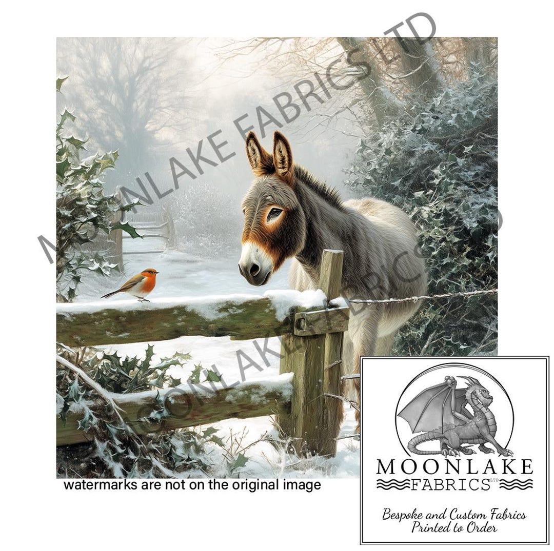 Donkey and Robin Winter A Fabric Craft Panels in 100% Cotton or ...
