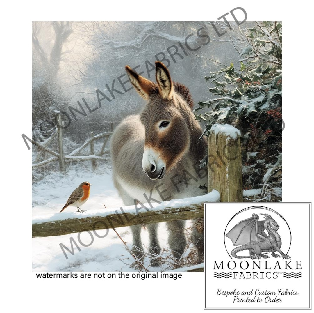 Donkey and Robin Winter B Fabric Craft Panels in 100% Cotton or ...