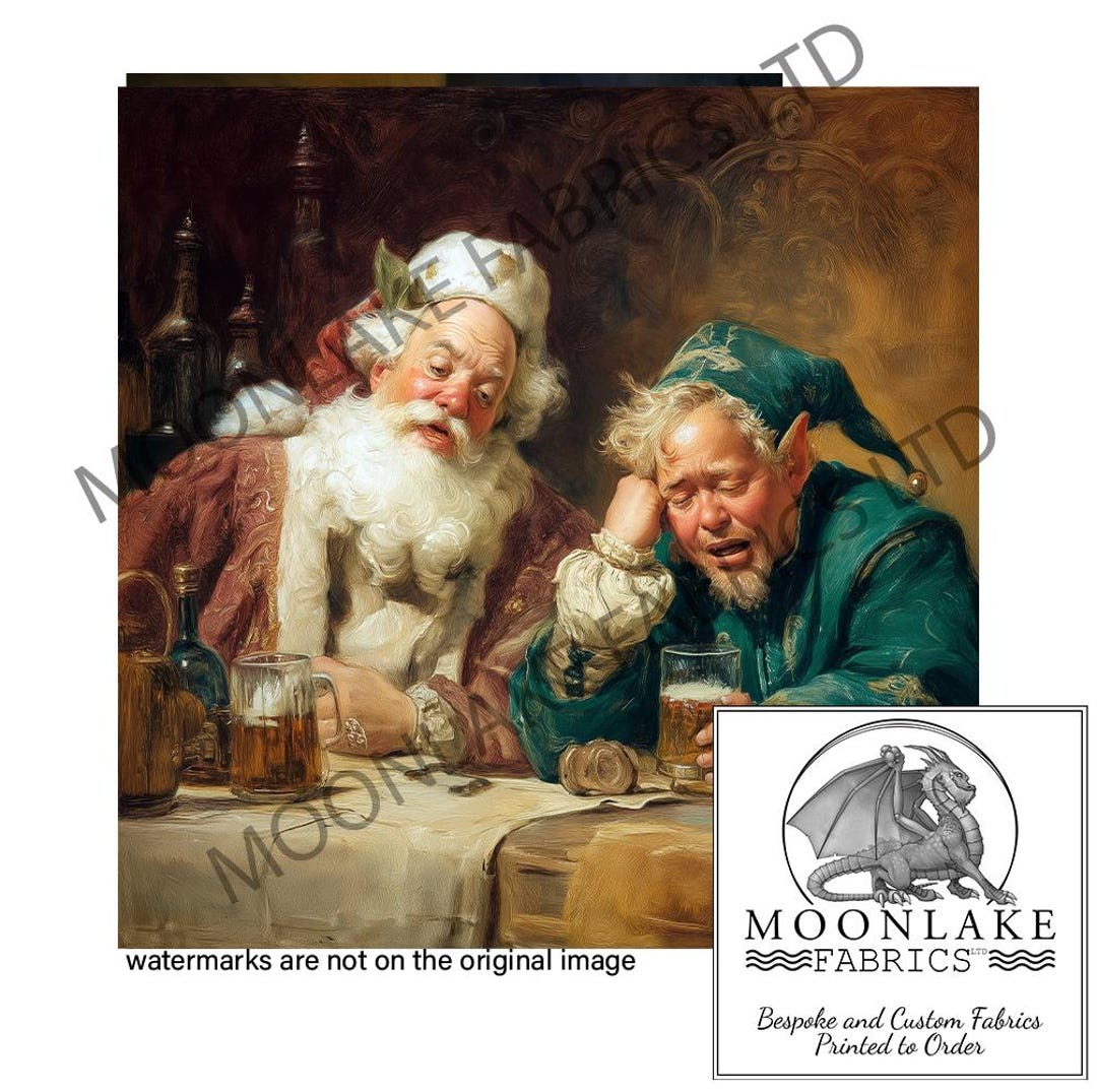 Santa and Elf on Boxing Day Fabric Craft Panels in 100% Cotton or ...