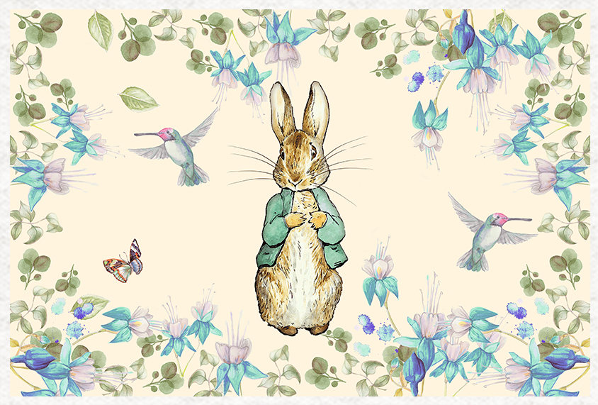 Peter Rabbit, Green Blend on Cream Yellow Background, 60x40cm Fabric ...