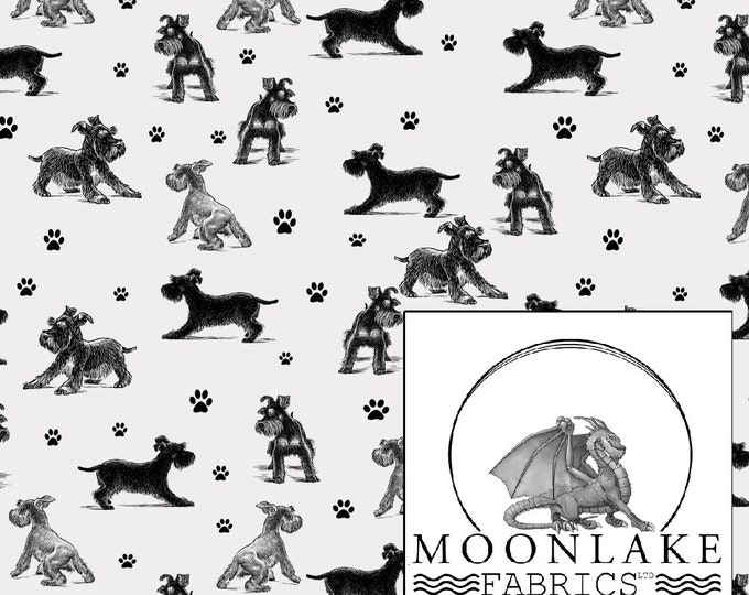 Schnauzer Fabric Schnauzer Christmas Candy Cane Snowflakes Fabric by ...