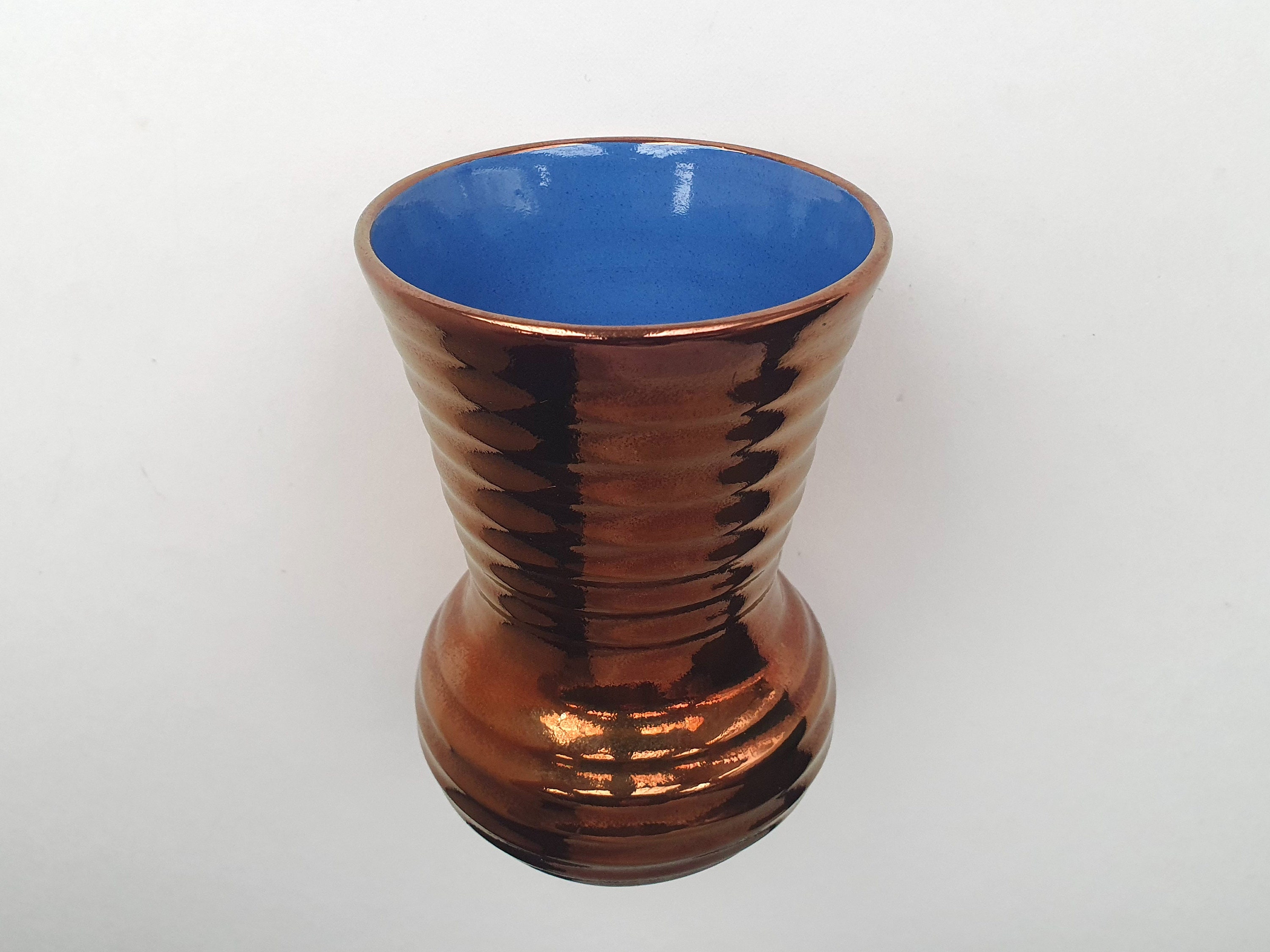 Vintage Creigiau Welsh Studio Pottery Copper Lustre and Blue Trumpet ...