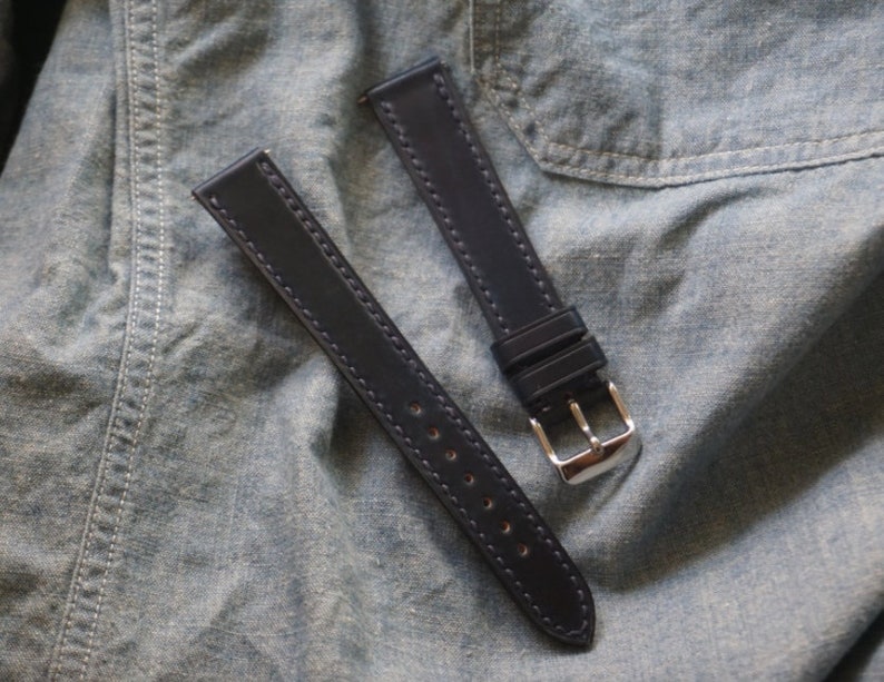Horween Shell Cordovan Watch Strap Navy Blue in 18mm, 19mm, 20mm, 21mm ...